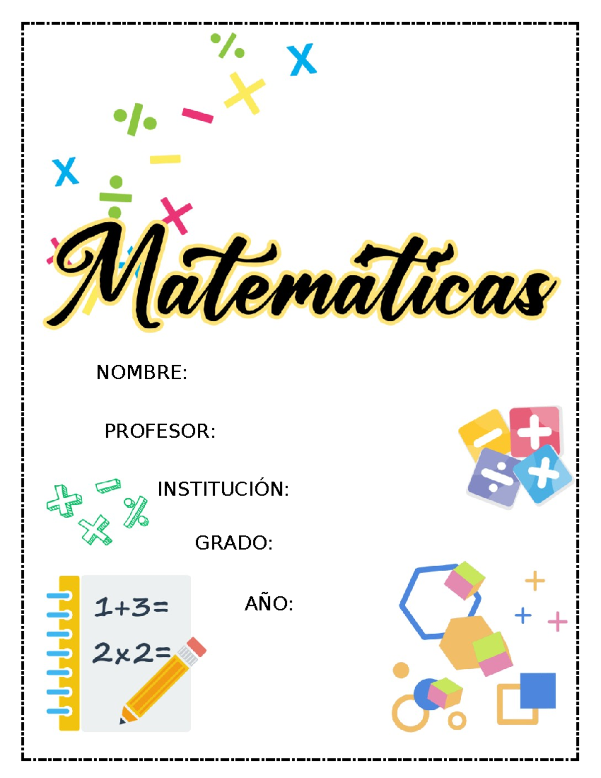 Caratula facil de matematica para imprimir - Matemáticas - Matematicas ...