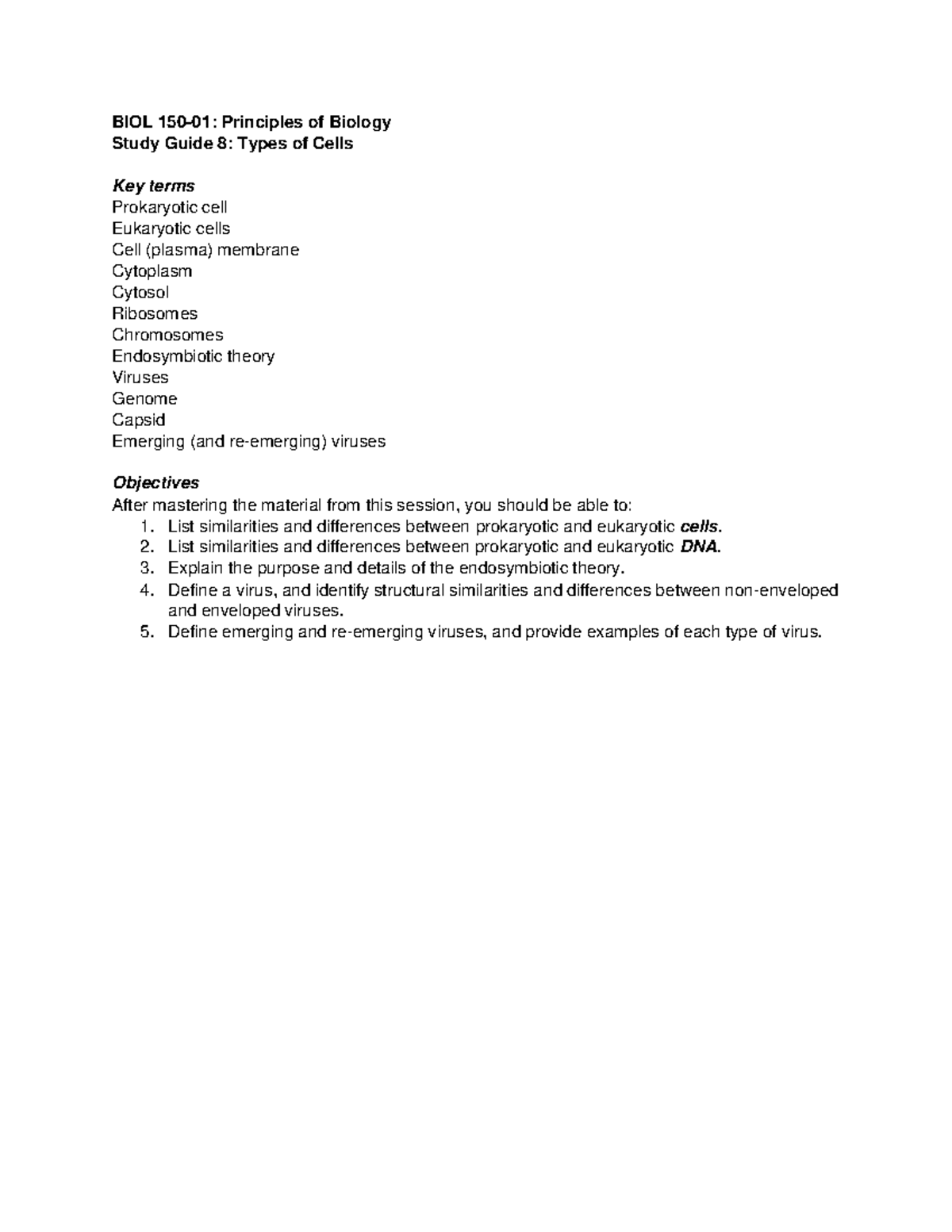 BIOL 150-01 Study Guide 8: Prokaryotic & Eukaryotic Cells and Viruses ...