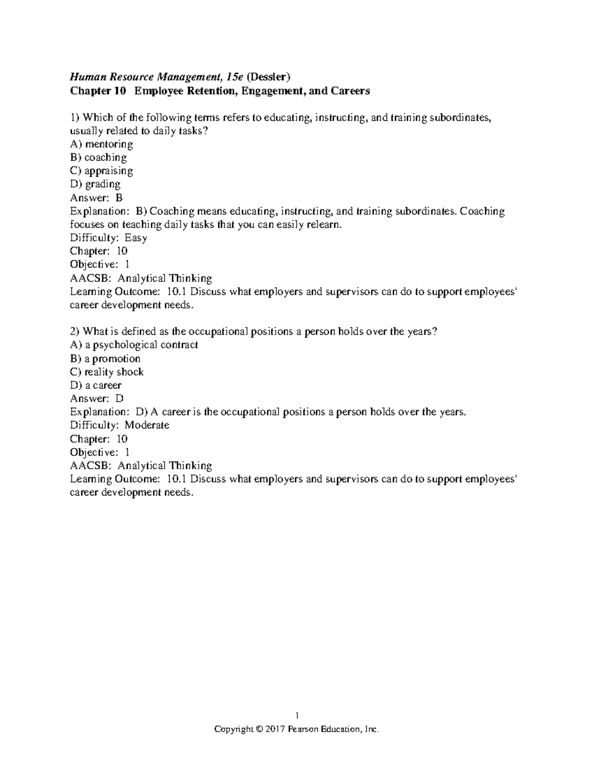 Chapter 10: Employee Retention, Engagement, and Careers (15e) Study ...