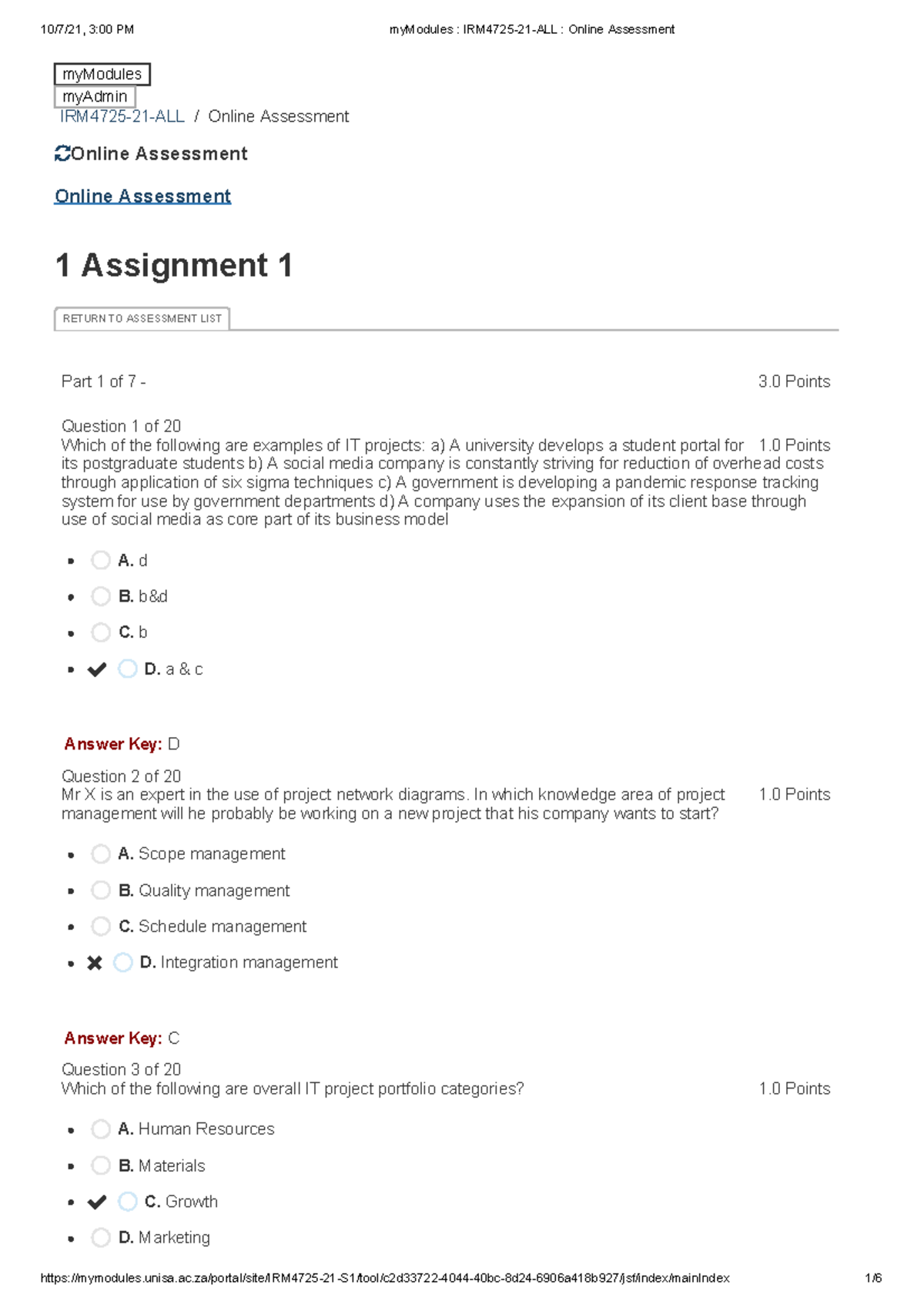 Assignment 1: Online Assessment for IRM4725-21-ALL - Studocu