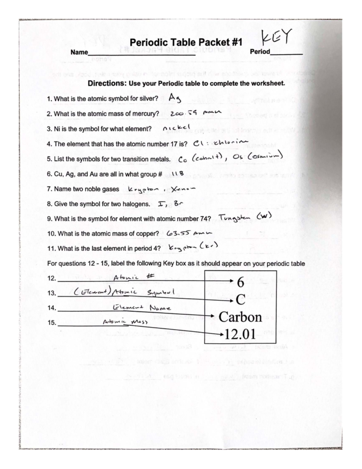 Periodic Table Activity KEY: Answers and Directions - Studocu