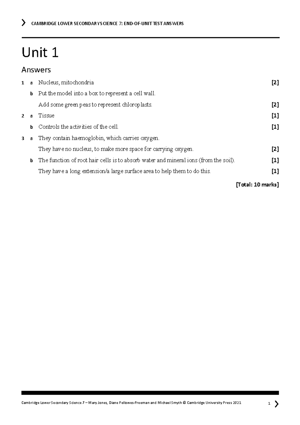 CAMBRIDGE LOWER SECONDARY SCIENCE 7: END-OF-UNIT TEST ANSWERS - Studocu