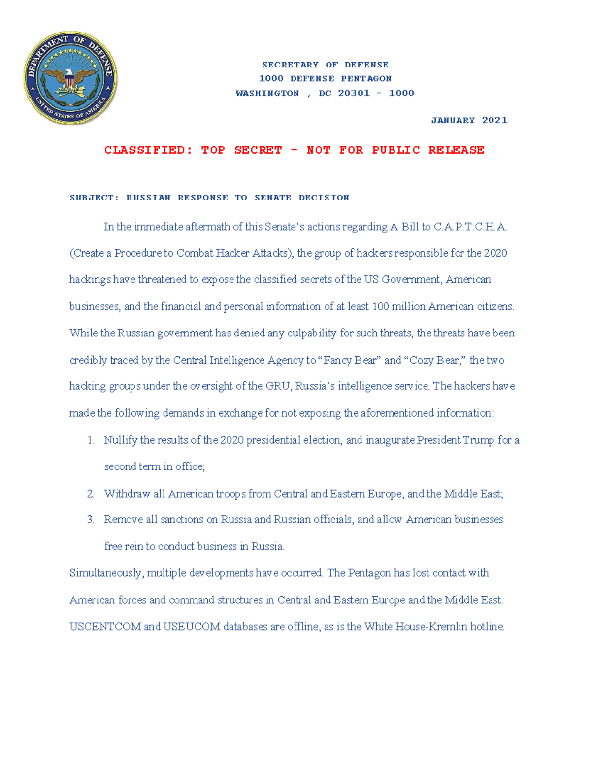 Sunvite.Congress.Finals: Russian Response to Senate Decision Analysis ...