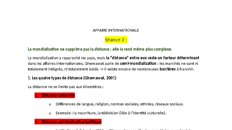 Séance 2 et 3 - Notes sur la Mondialisation et la Distance en Affaires ...