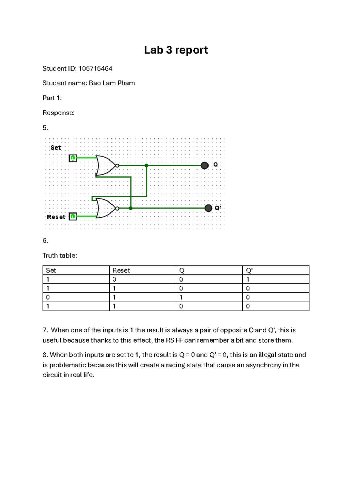 Lab 3 Report: Analyzing RS and D Flip-Flops - Studocu