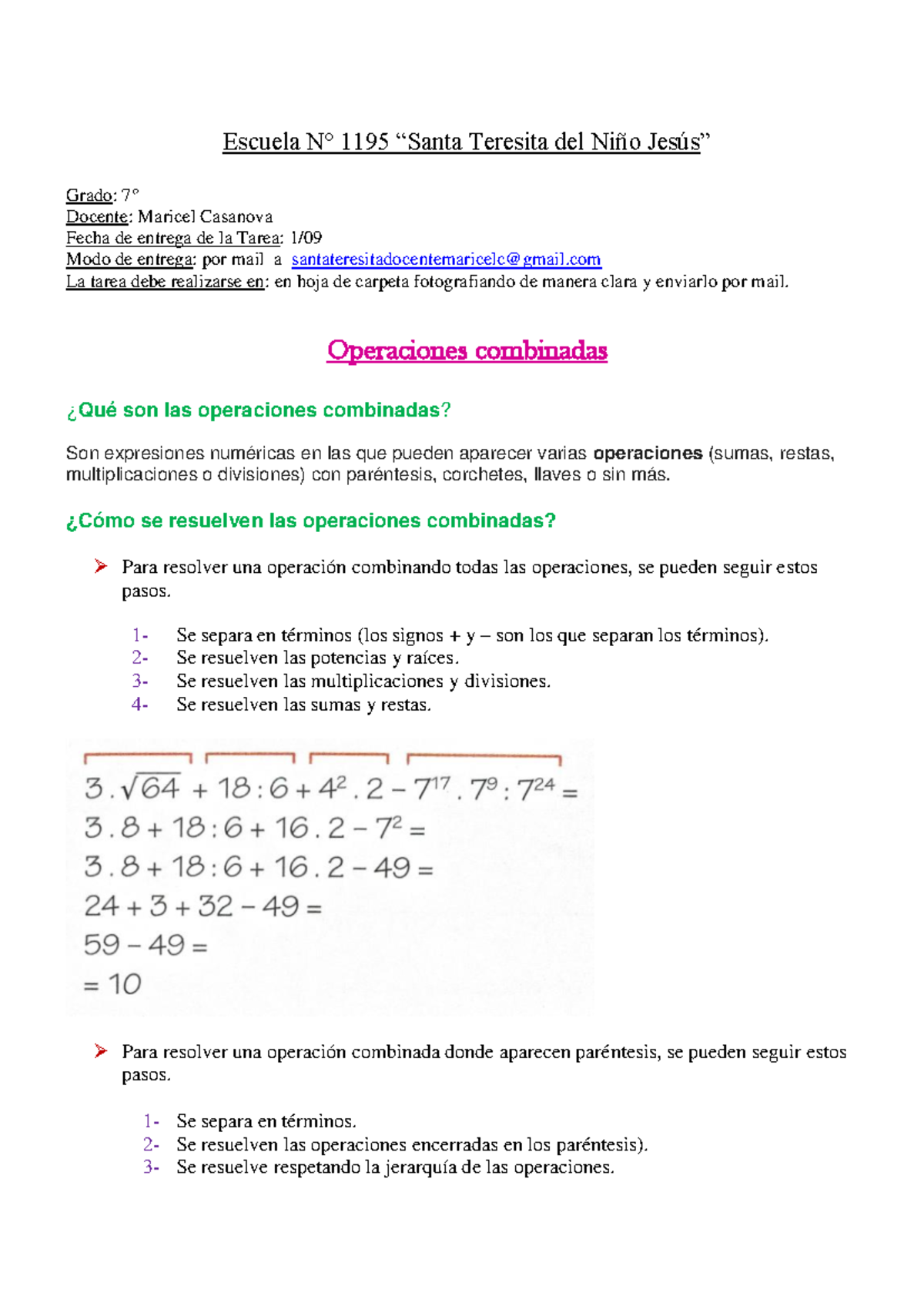 Actividades de Matemática: Ejercicios Combinados para 7MO Grado - Studocu