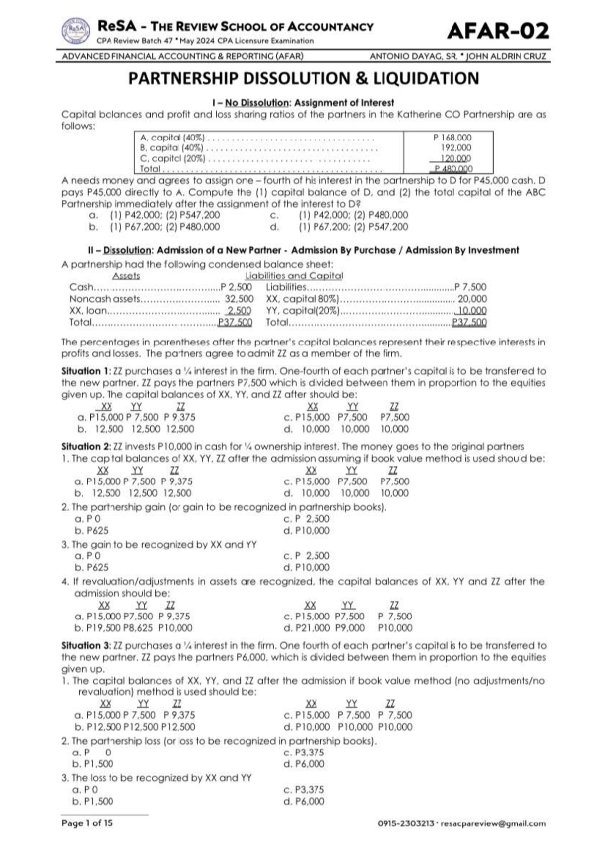 AFAR 2 Partnership Dissolution and Liquidation Review Notes - Studocu