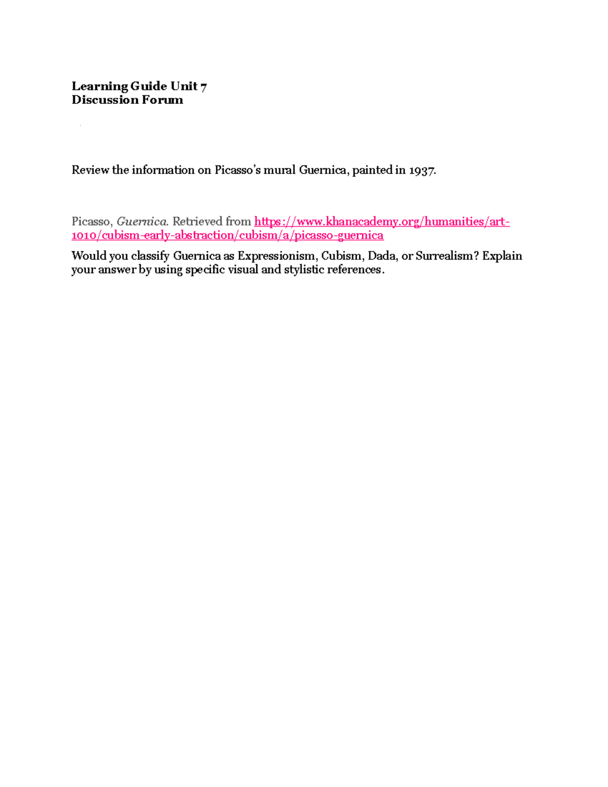 Unit 7 Discussion Assignment (AHIST 1401) - Learning Guide Unit 7 ...