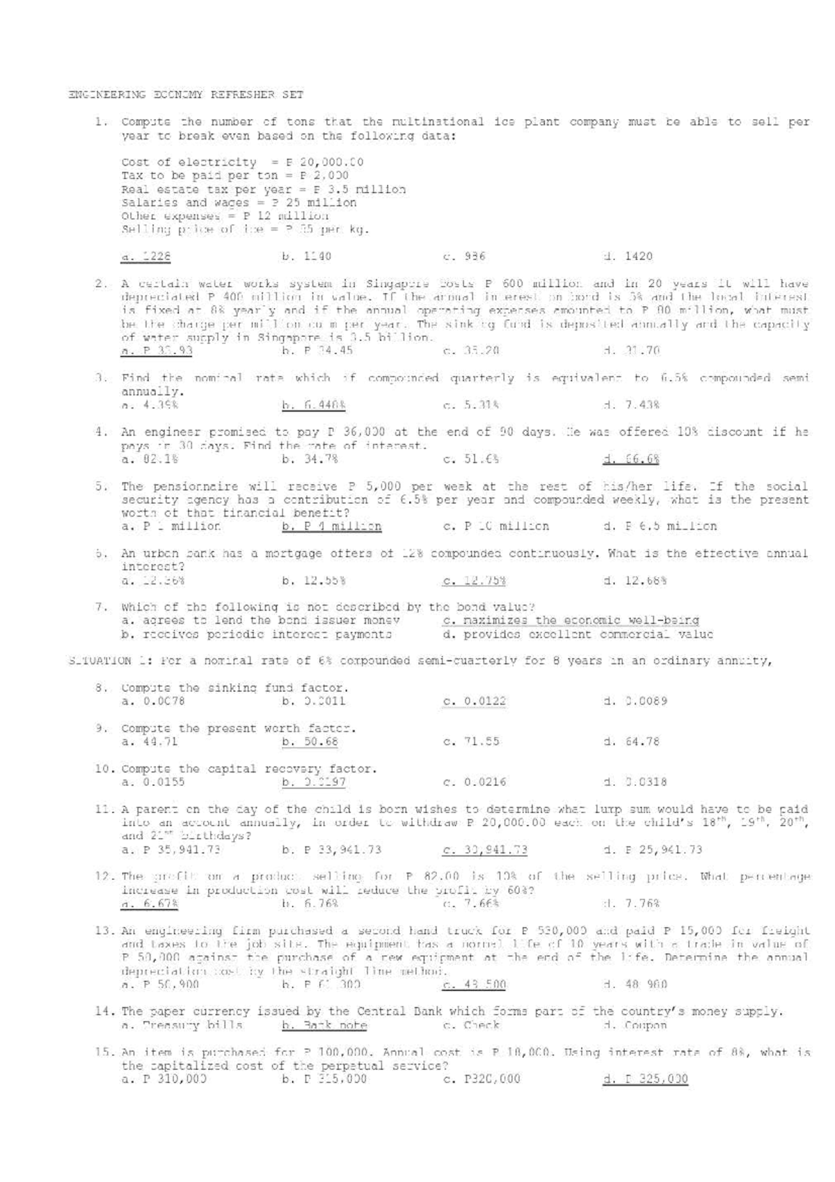 Engineering Economy Refresher Set 1: Key Concepts and Calculations ...