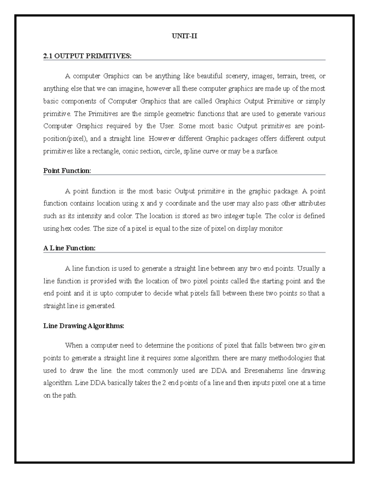 UNIT-II - Lecture notes 8 - UNIT-II 2 OUTPUT PRIMITIVES: A computer ...