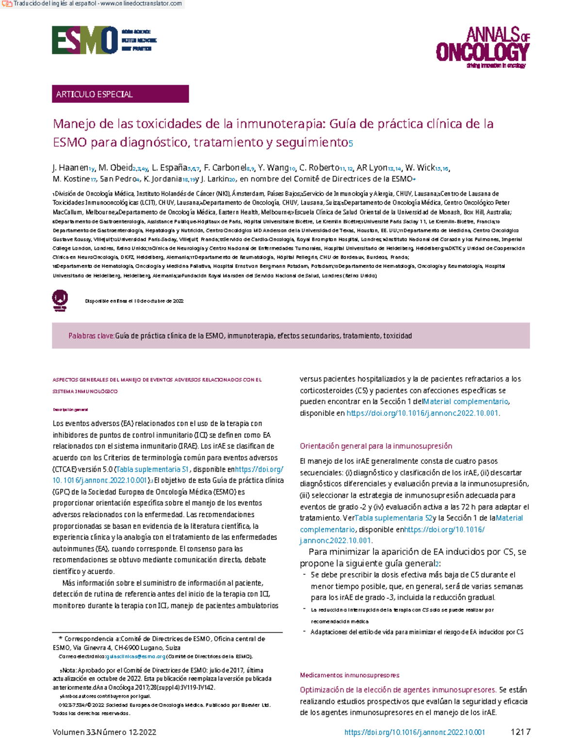 Toxicidad por quimio - ARTICULO ESPECIAL Manejo de las toxicidades de ...