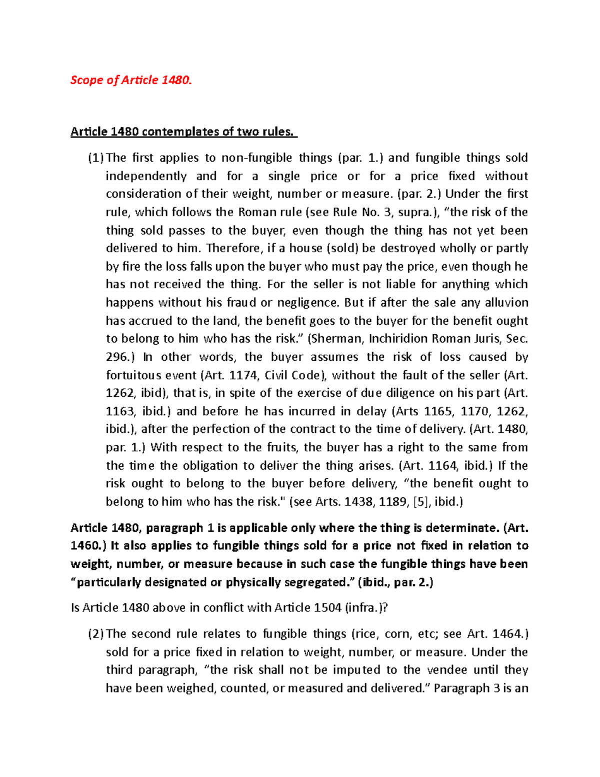 Analysis and Interpretation of Article 1480 in Civil Code - Studocu