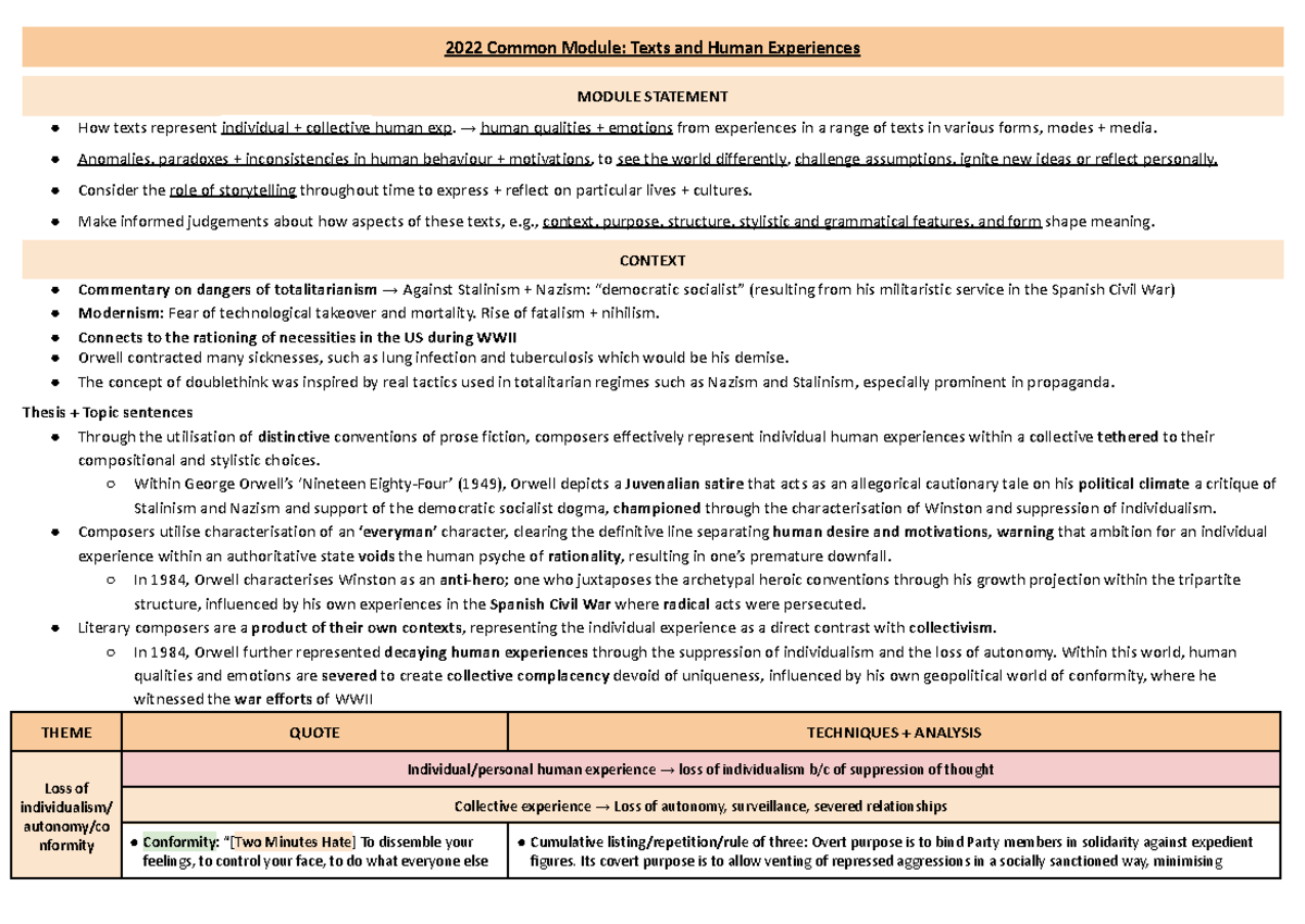 Common Module (Texts & Human Experiences) - Orwell’s 1984 Essay ...