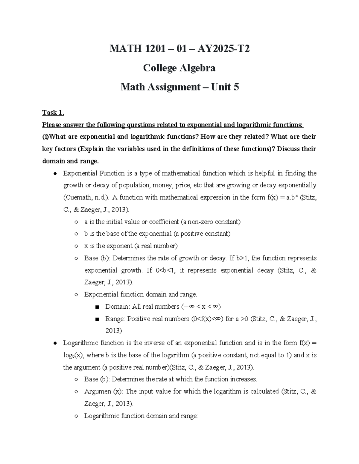 Math 1201 - College Algebra Assignment: Exploring Exponential ...