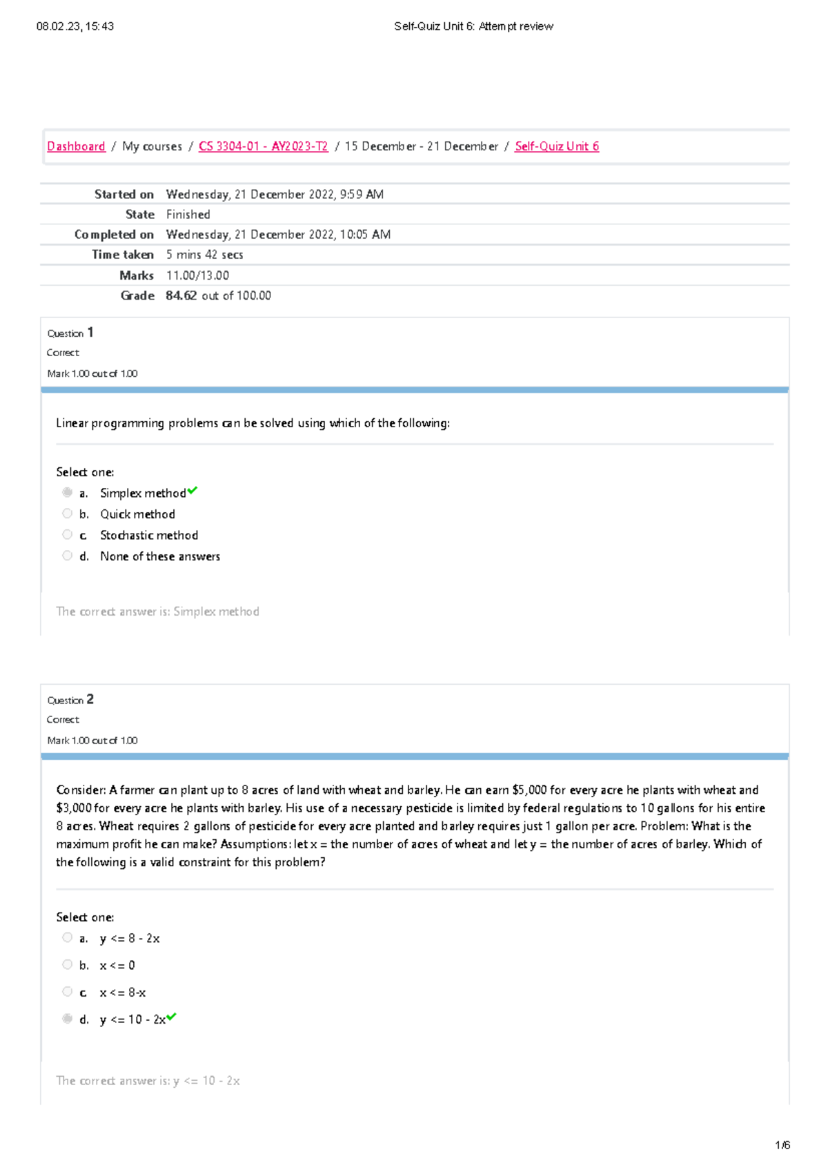 CS 3304 Graded Quiz: Analysis of Algorithms Unit 6 Summary - Studocu