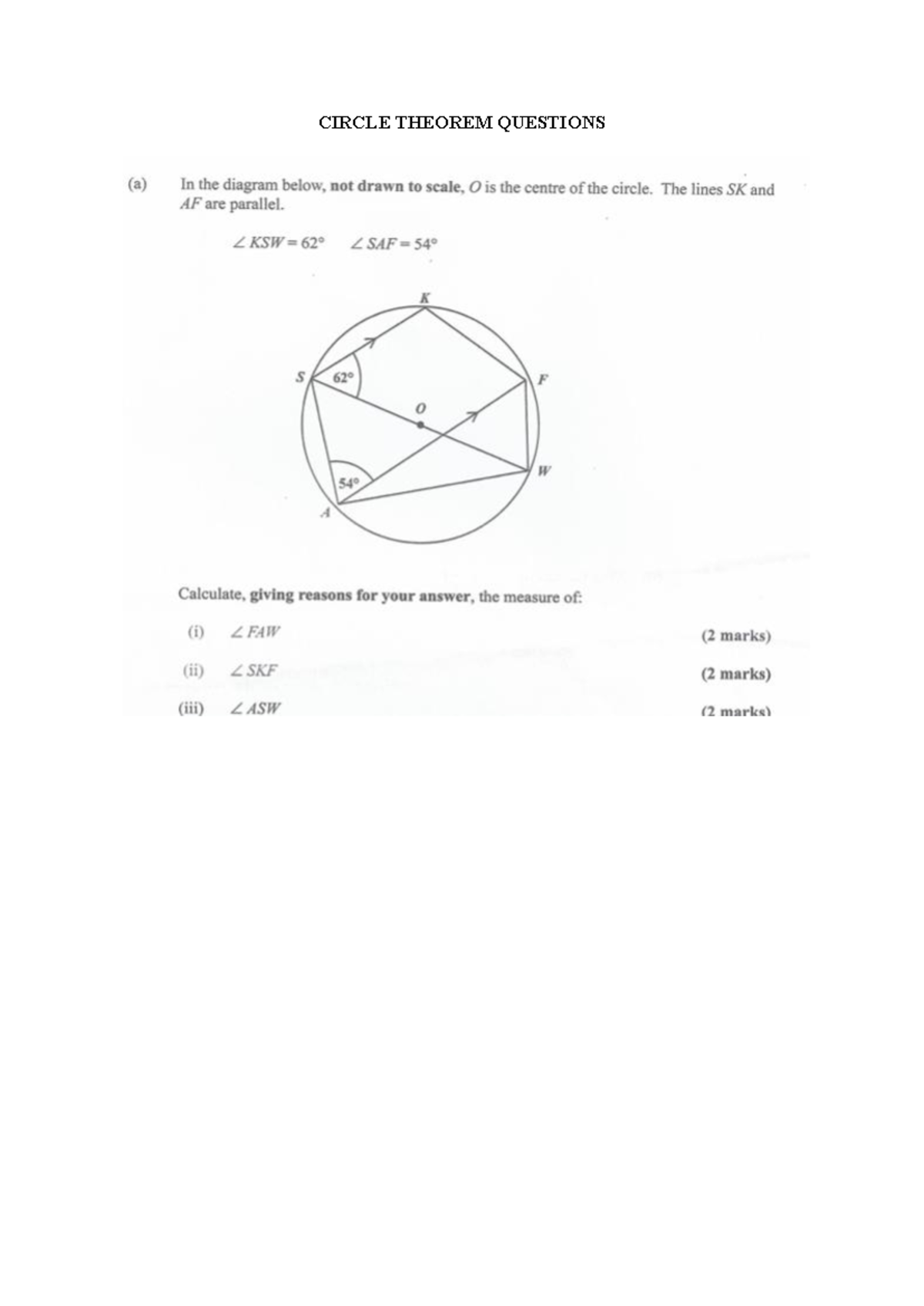 Circle Theorem Questions - CIRCLE THEOREM QUESTIONS (a) In the diagram ...