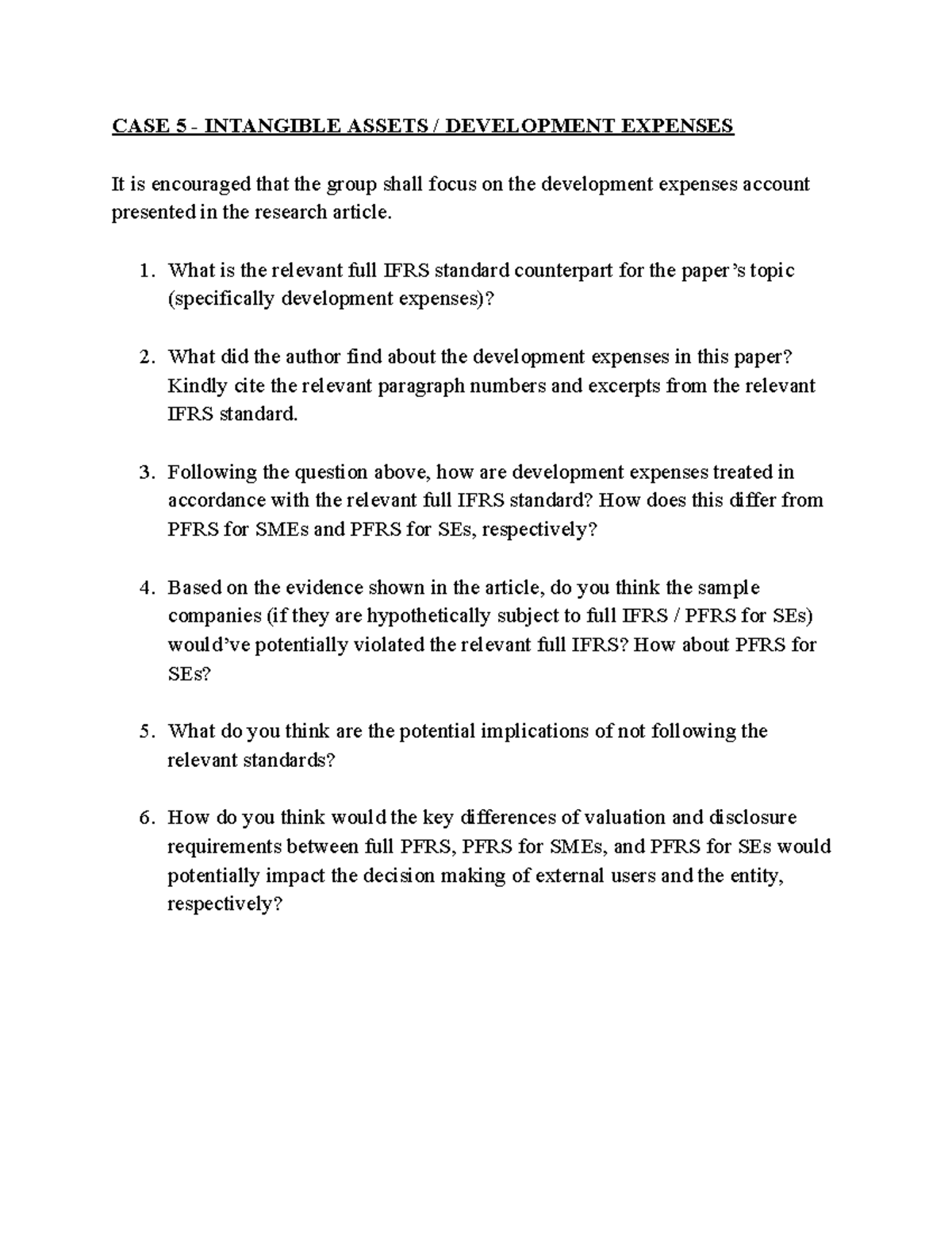 CASE 5: Analysis of Intangible Asset Development Expenses Under IFRS ...