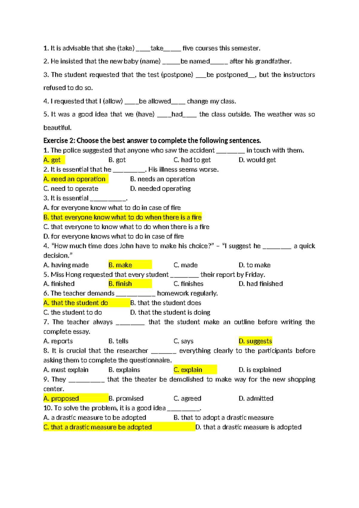 Grammar Exercises: Essential Subjunctive Mood Practice 3 - Studocu