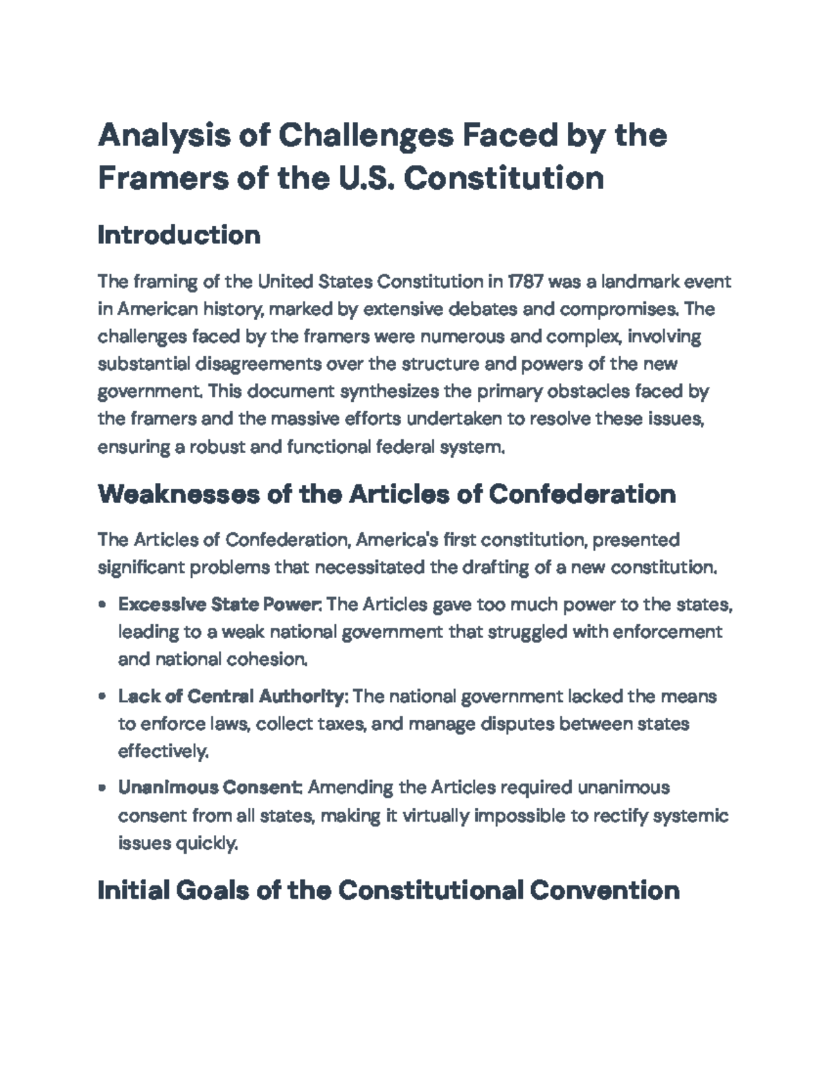 Analysis of Challenges and Compromises in U.S. Constitution Formation ...