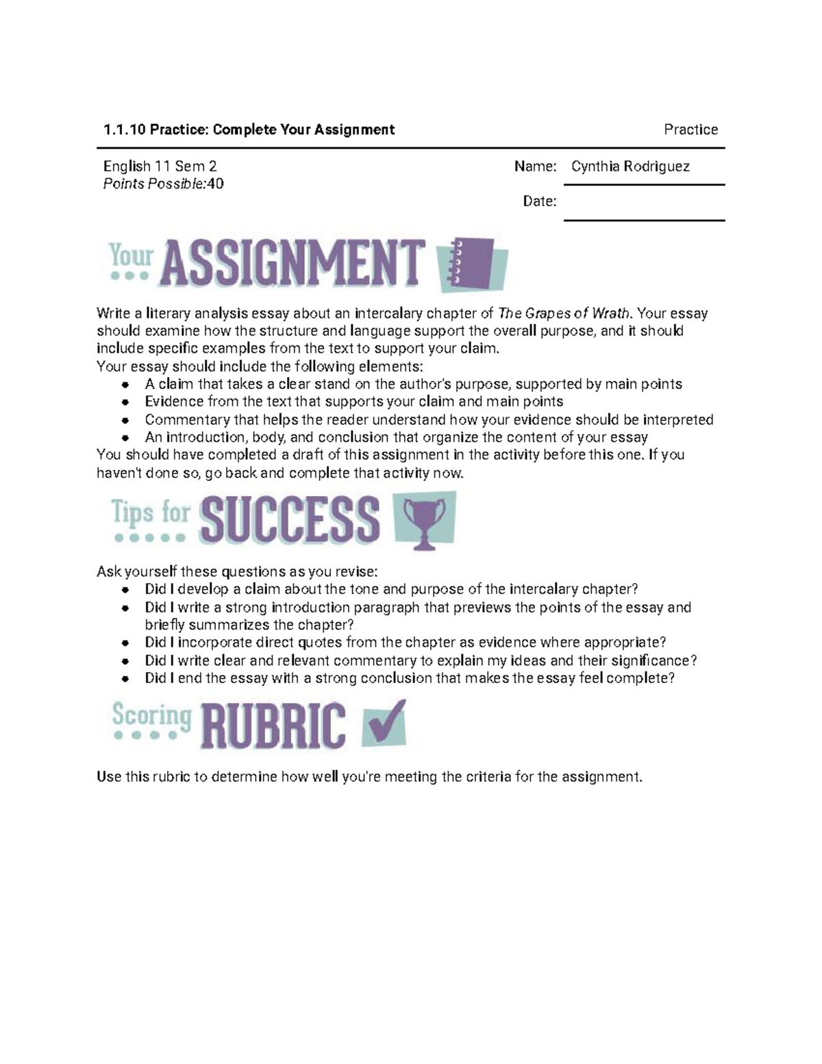 English 11 Sem 2: Literary Analysis Essay on Intercalary Chapter - Studocu