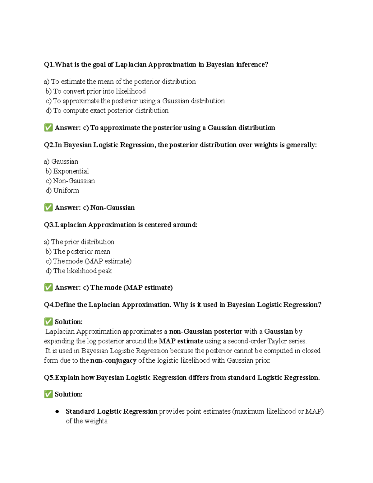 S6 Practice Problems - MCQ on Laplacian Approximation in Bayesian ...