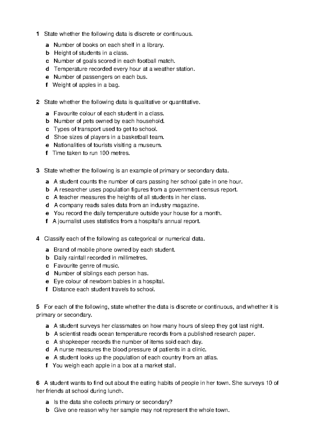 Statistics Worksheet - Discrete & Continuous Data Analysis - Studocu