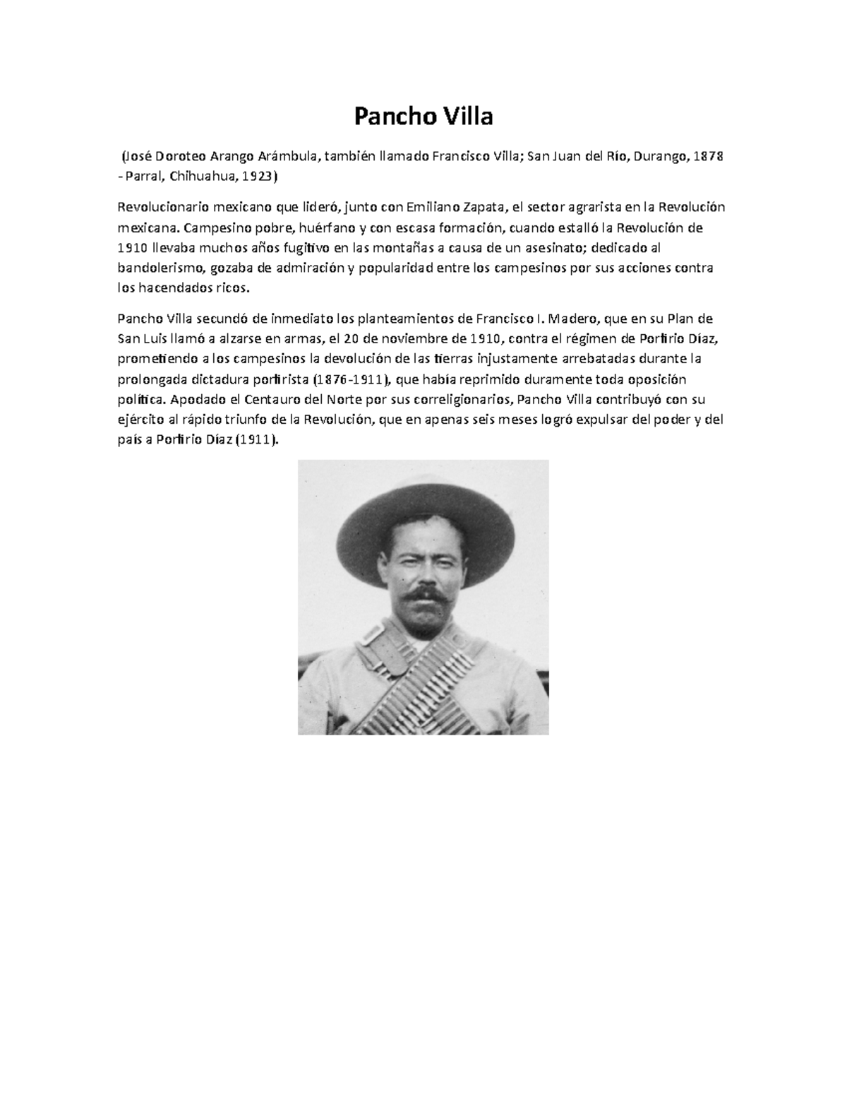 Pancho Villa - Pancho Villa (José Doroteo Arango Arámbula, también llamado Francisco Villa; San ...