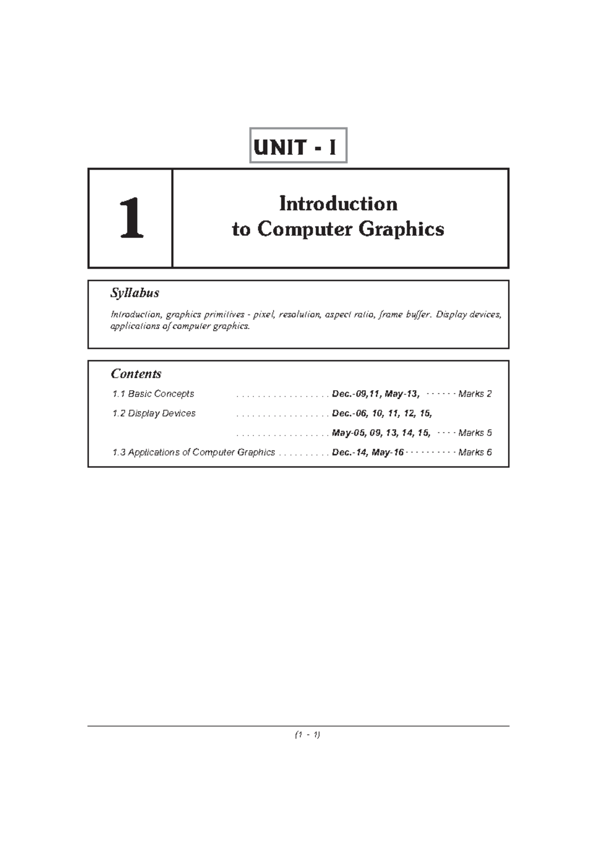CG U1 Technical Syllabus: Introduction to Computer Graphics Concepts ...