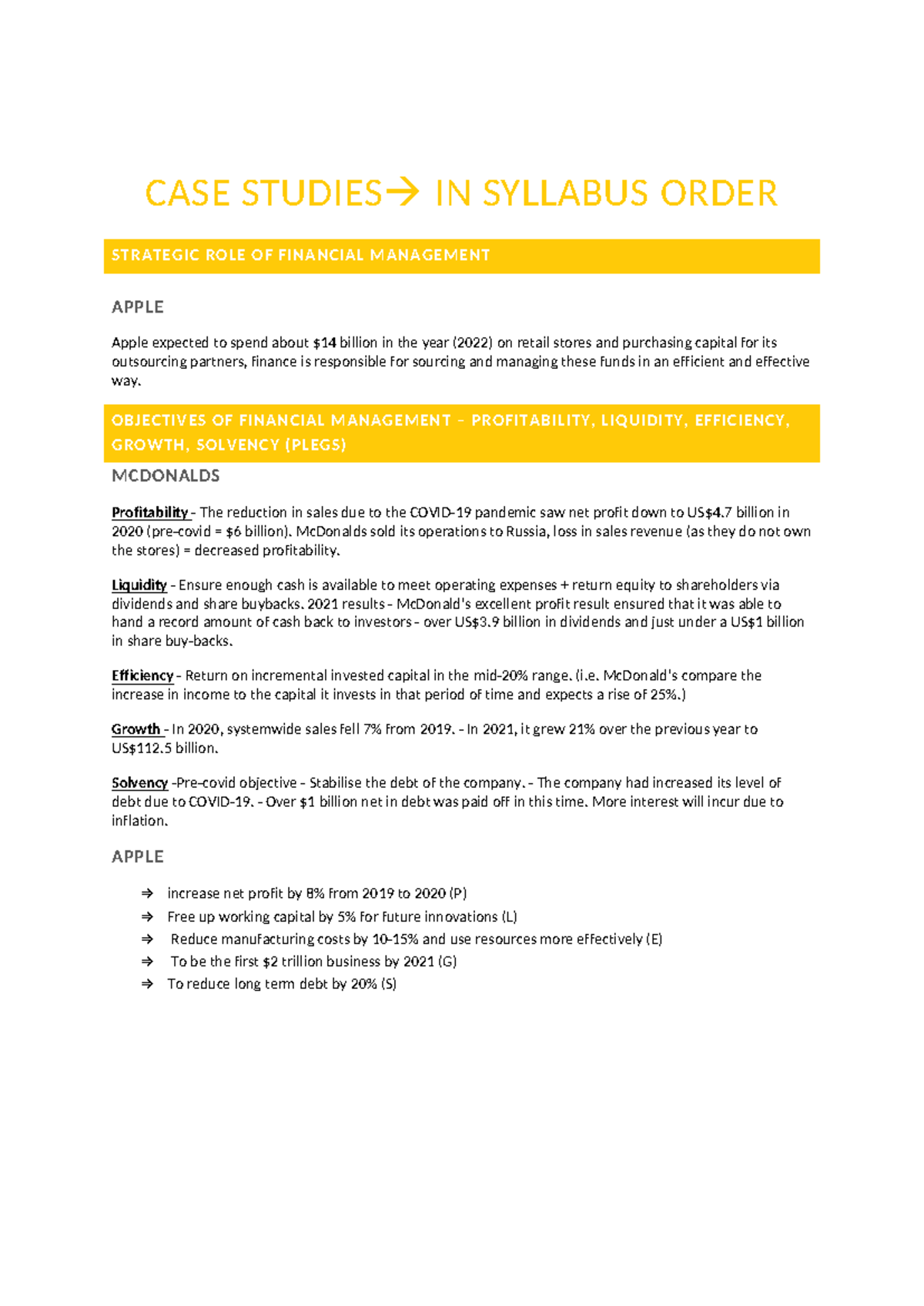Case Study: Strategic Financial Management of Apple & McDonald's - Studocu