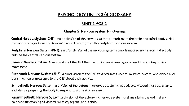 PSYCHOLOGY GLOSSARY: UNIT 3 AOS 1 & AOS 2 Insights - Studocu