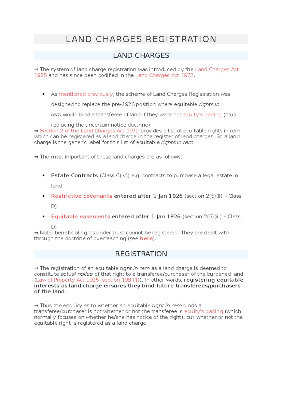 Land law 5 - Land charge registration - LAND CHARGES REGISTRATION LAND ...
