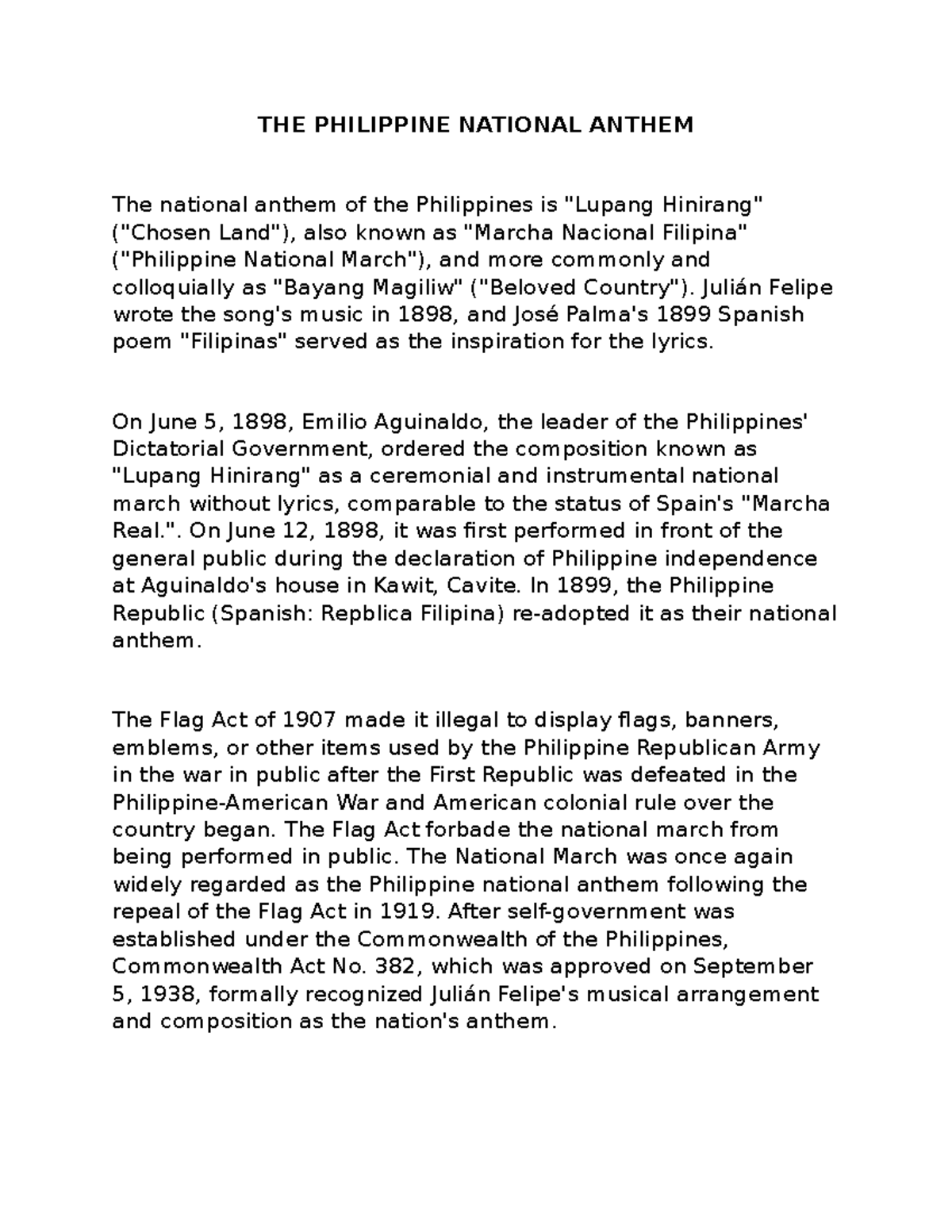 Pambansang AWIT NG Pilipinas - THE PHILIPPINE NATIONAL ANTHEM The ...