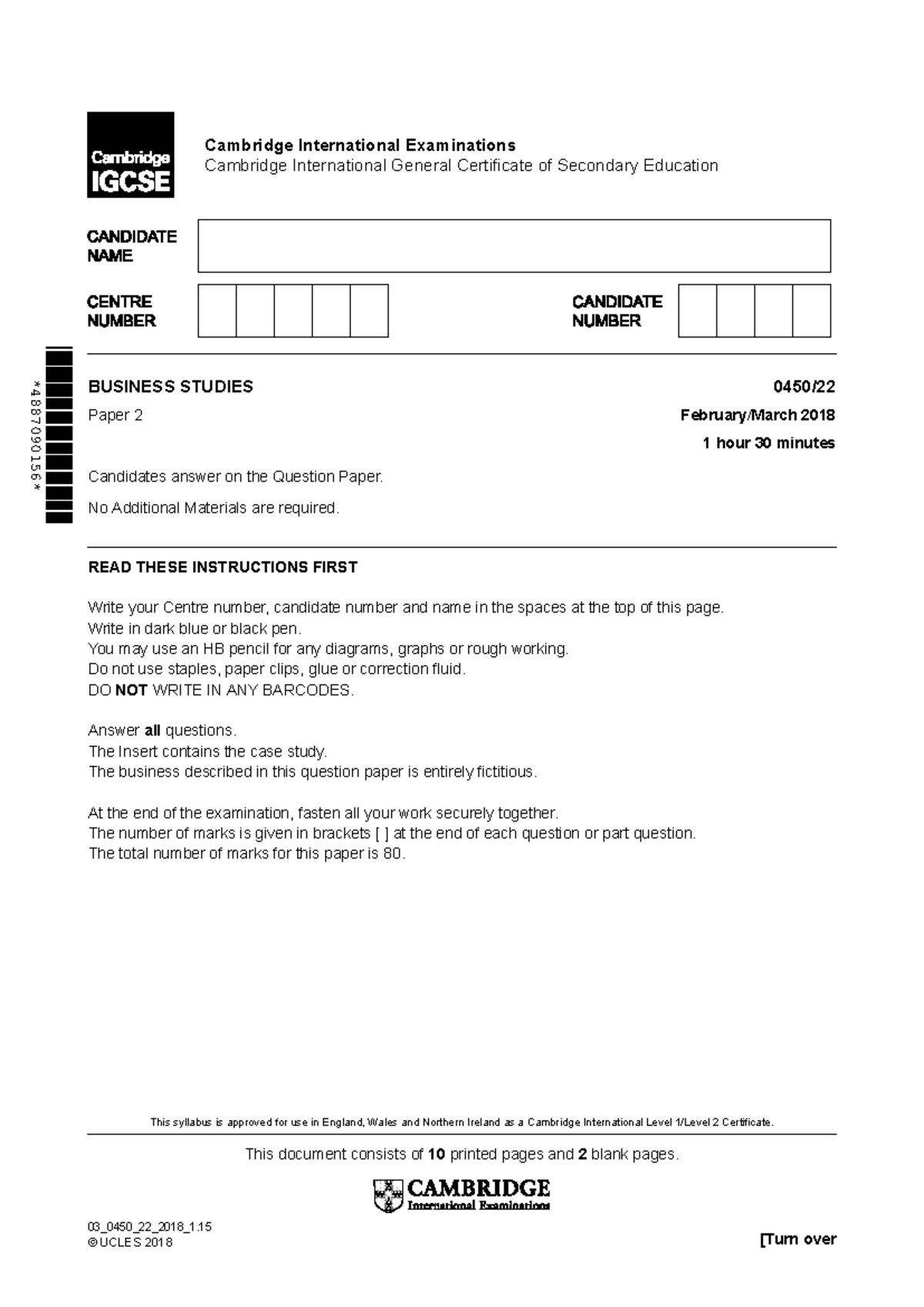 0450/22 Business Studies Paper 2 Solved Past Papers (2018) - Studocu