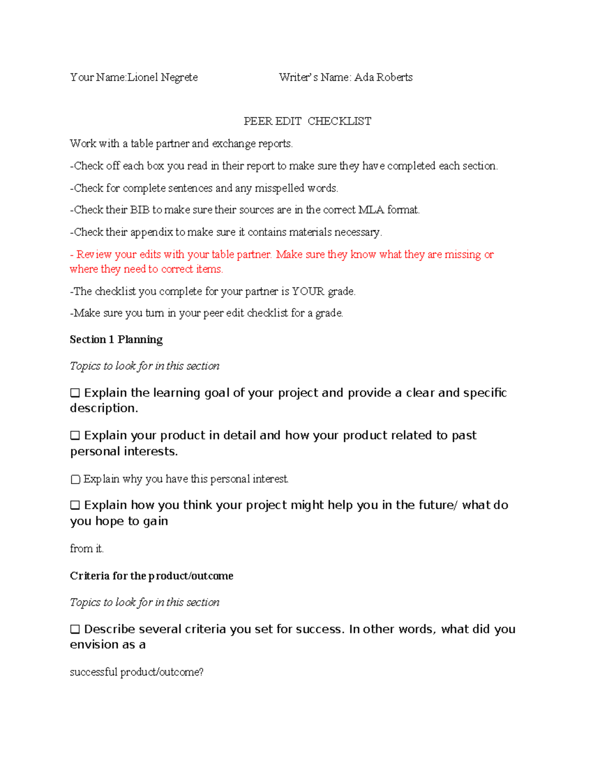 Peer Edit Checklist for Practitioner Engineer Exam Prep - Studocu