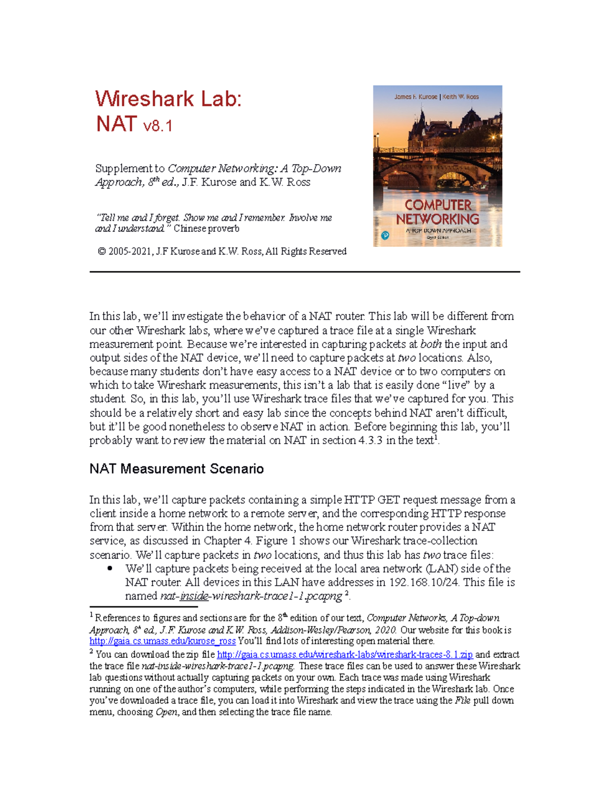 Wireshark Nat V8 Wireshark Lab Nat V8 Supplement To Computer Networking A Top Down