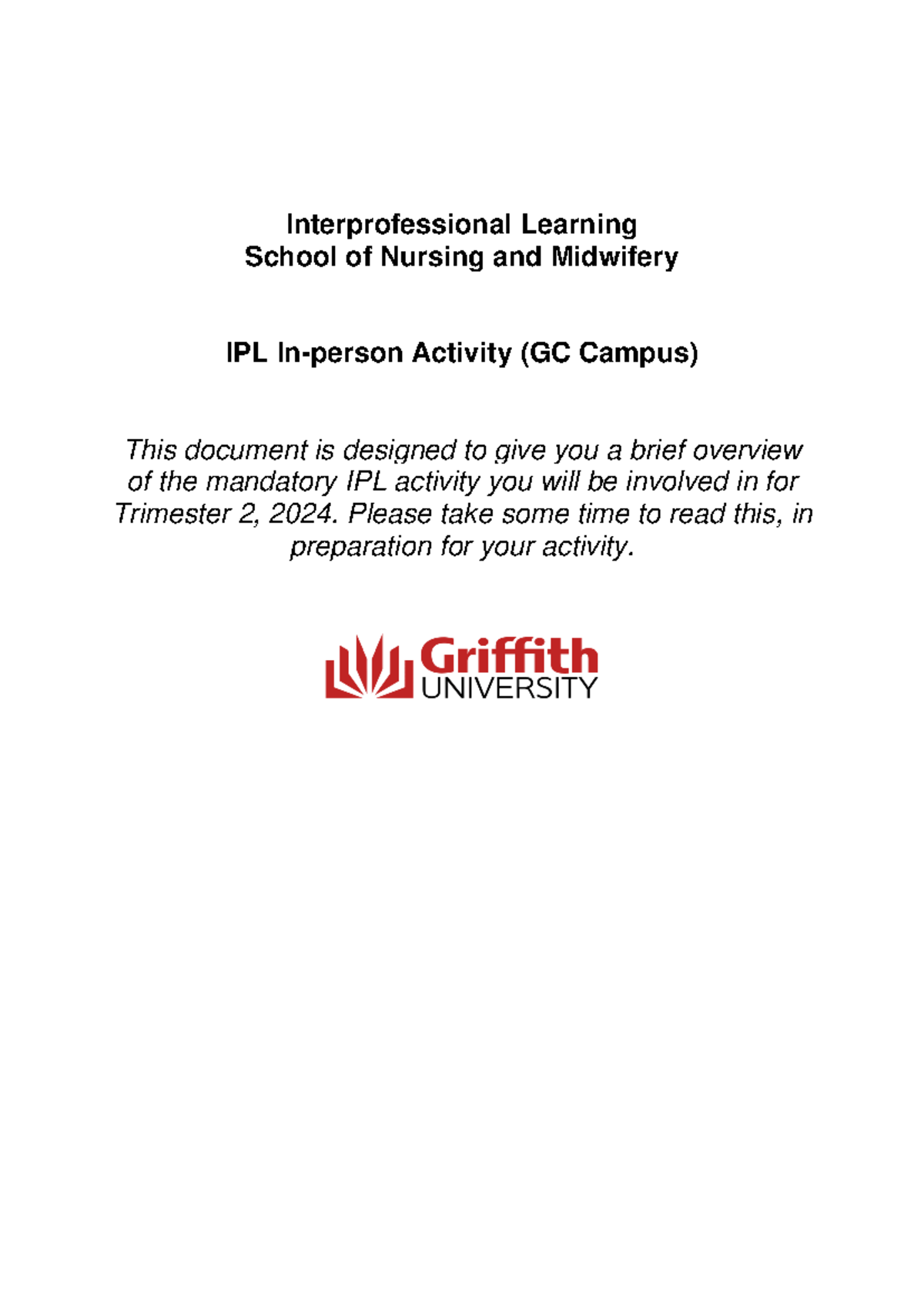 IPL In-Person Activity Overview for Nursing and Dietetics Students 2024 ...