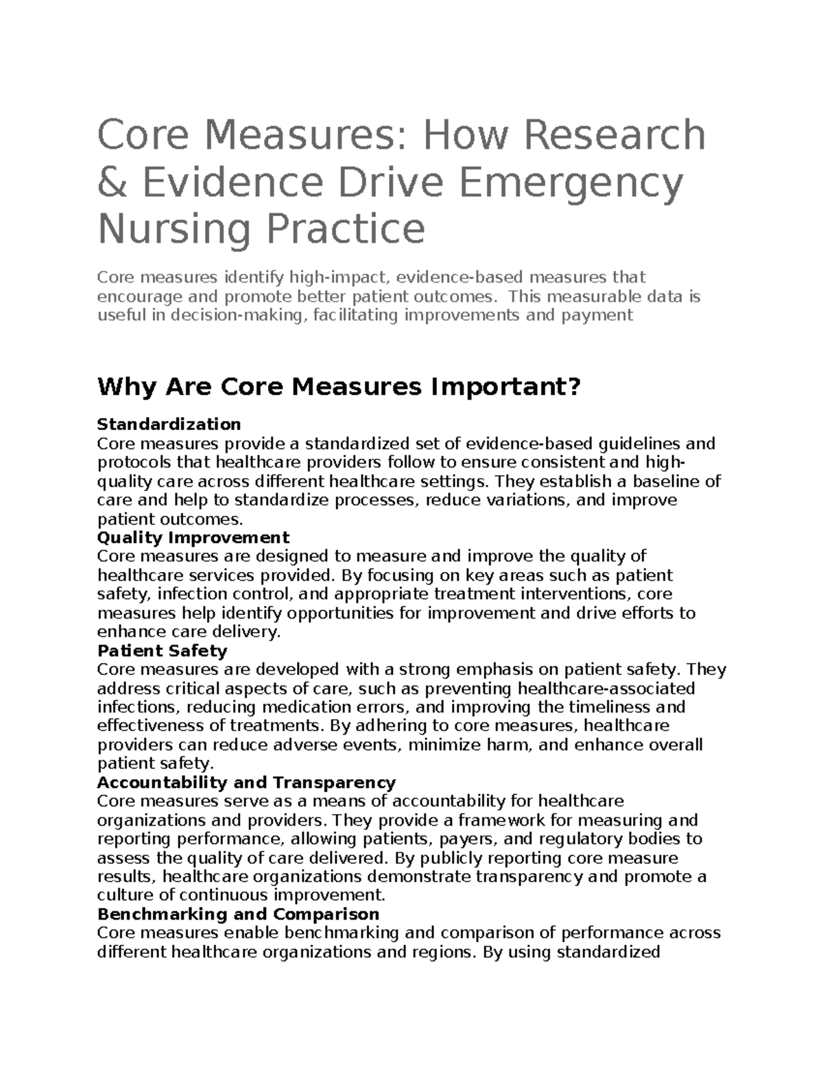 Core Measures - This measurable data is useful in decision-making ...