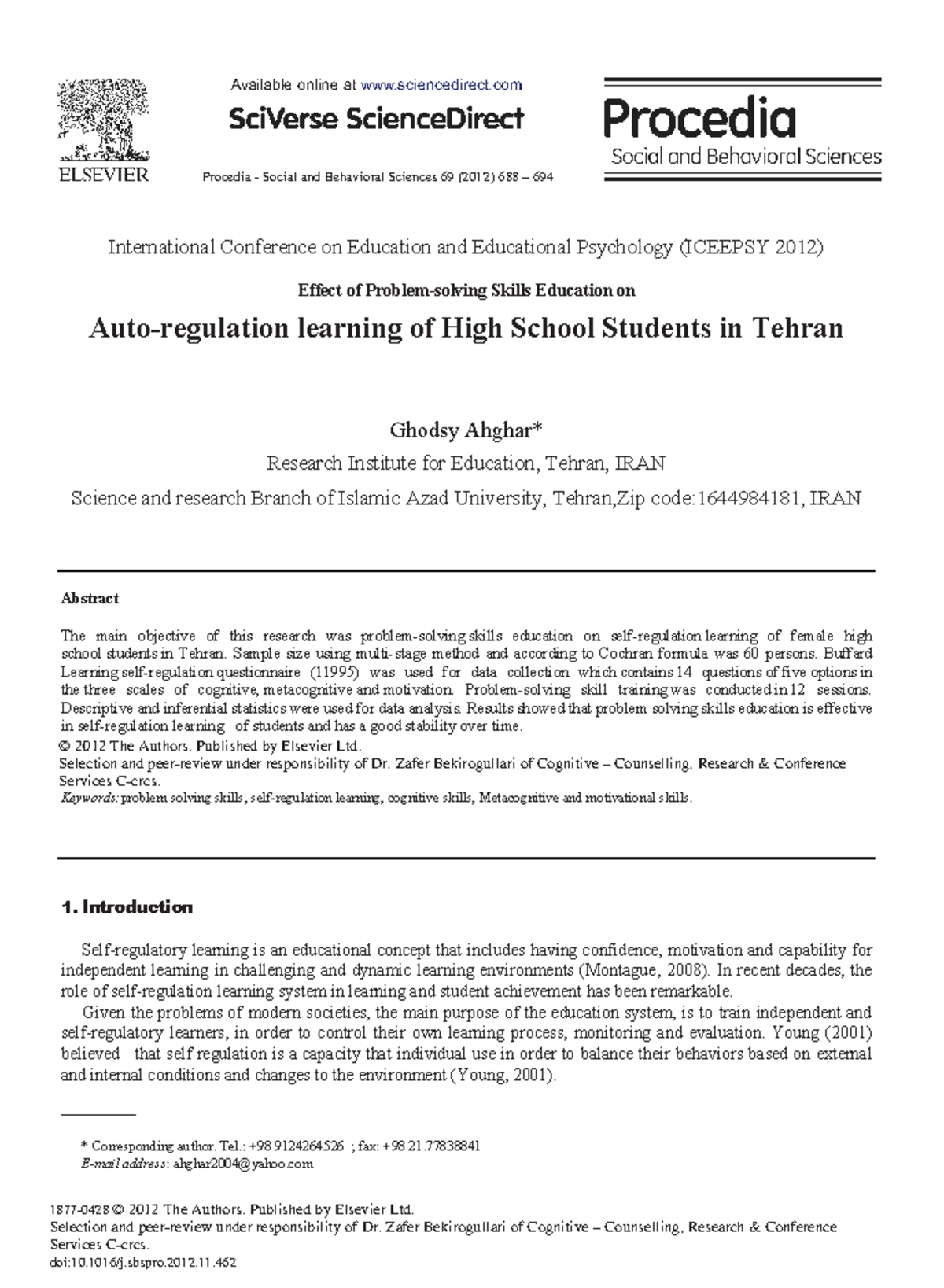 Effect of Problem-Solving Skills Education on Learning in High School ...