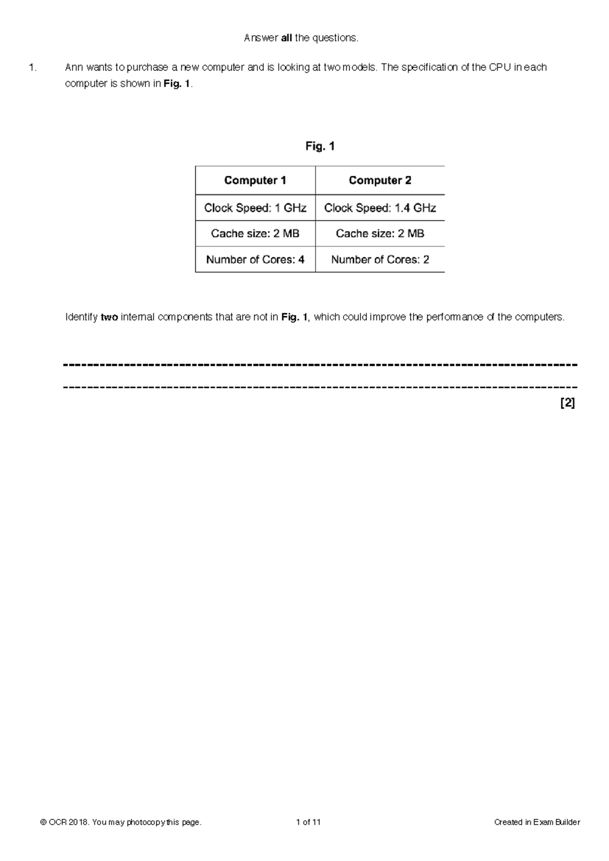 OCR 2018 Computer Memory Exam Questions and Mark Scheme - Studocu