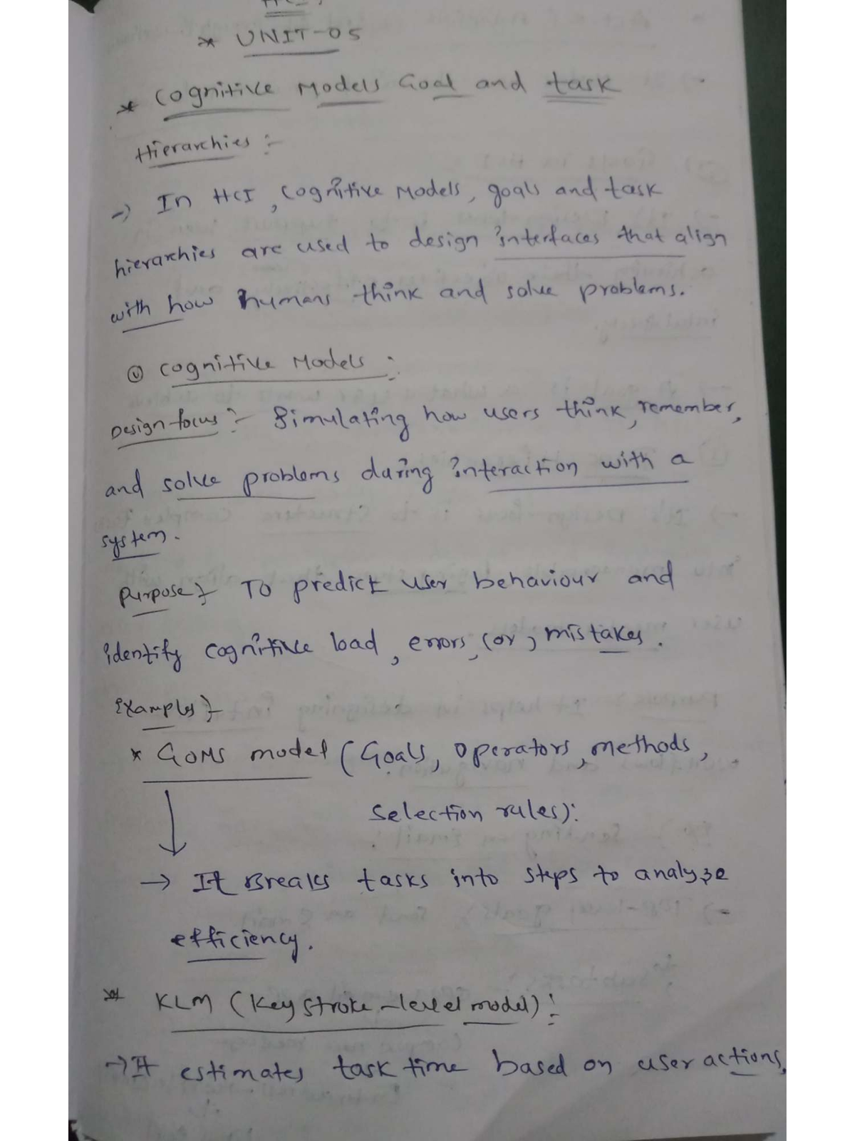 HCI UNIT-V: Cognitive Models, Goals, and Task Hierarchies in Design ...