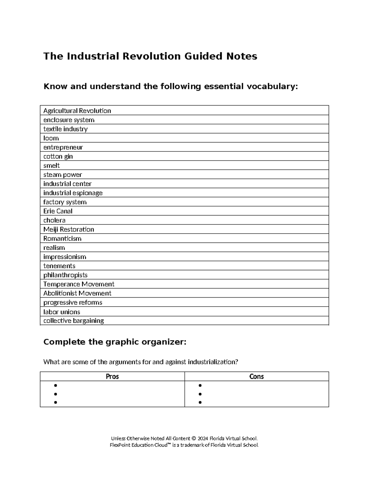Industrial Revolution Guided Notes (HIST 101) - Studocu