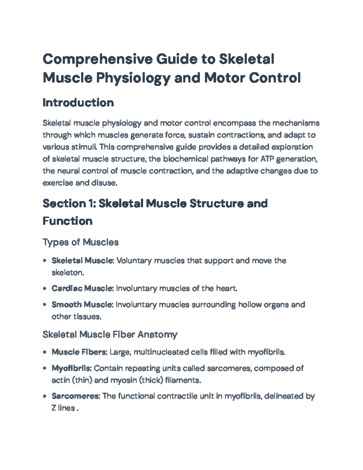 Comprehensive Overview of Skeletal Muscle Physiology & Control - Studocu