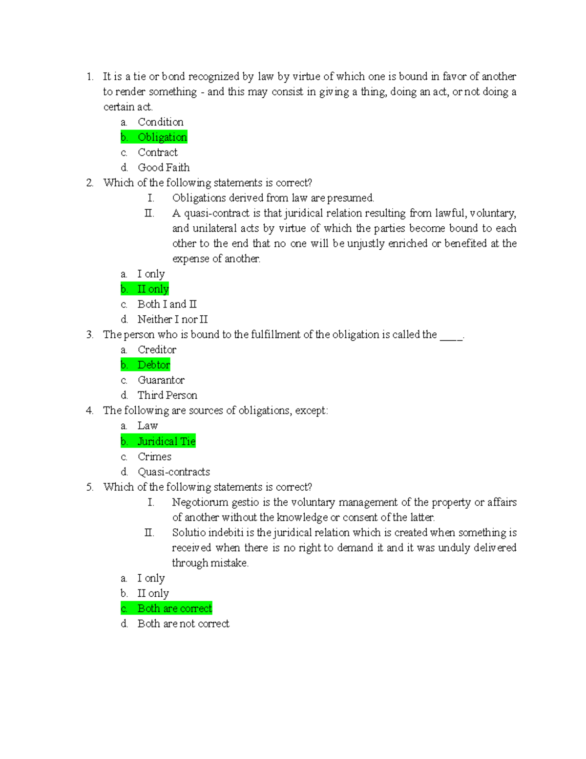 Oblicon 101 Midterm Exam Answers: Key Concepts & Obligations - Studocu