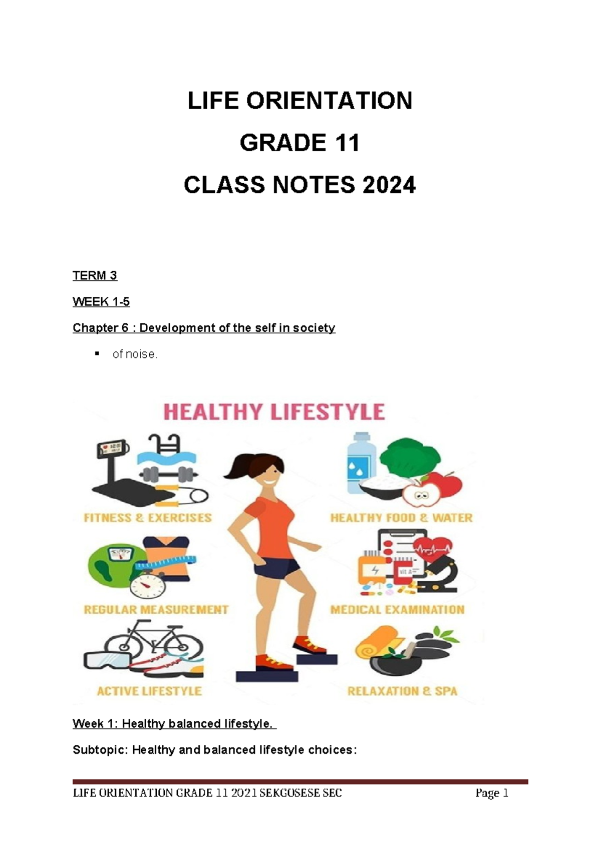LIFE Orientation GR 11 TERM 3 & 4 Notes: Healthy Living & Self ...