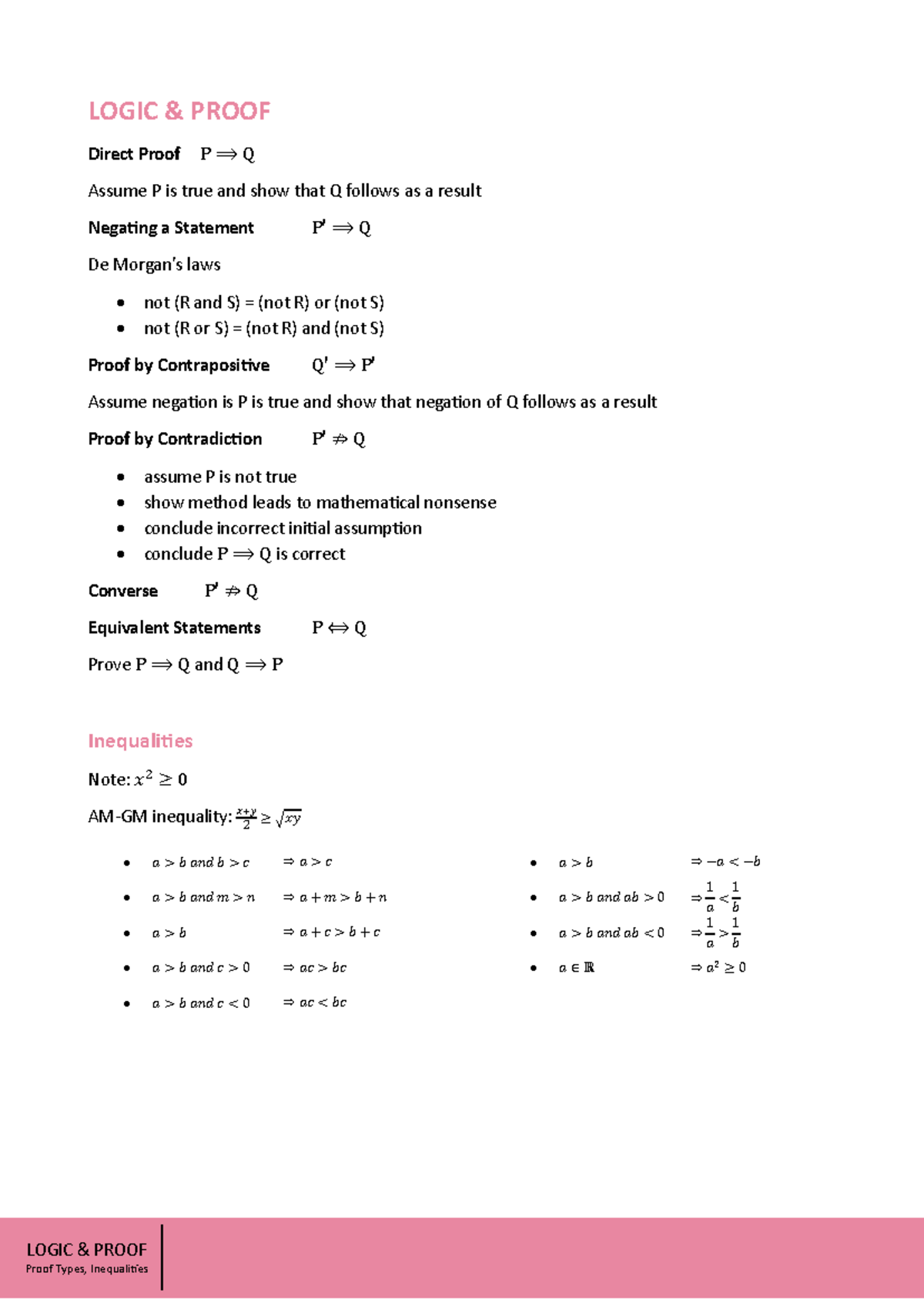 LOGIC PROOF: Specialist Mathematics Summary Notes for Exam - Studocu