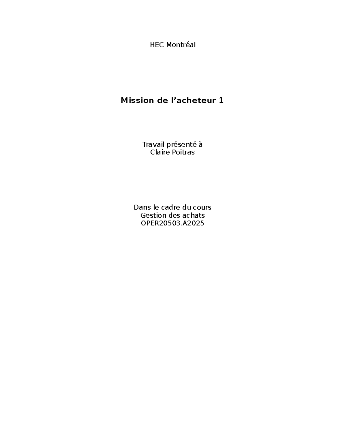 Mission de l'acheteur 1 - Gestion des achats OPER20503.A2025 - Studocu