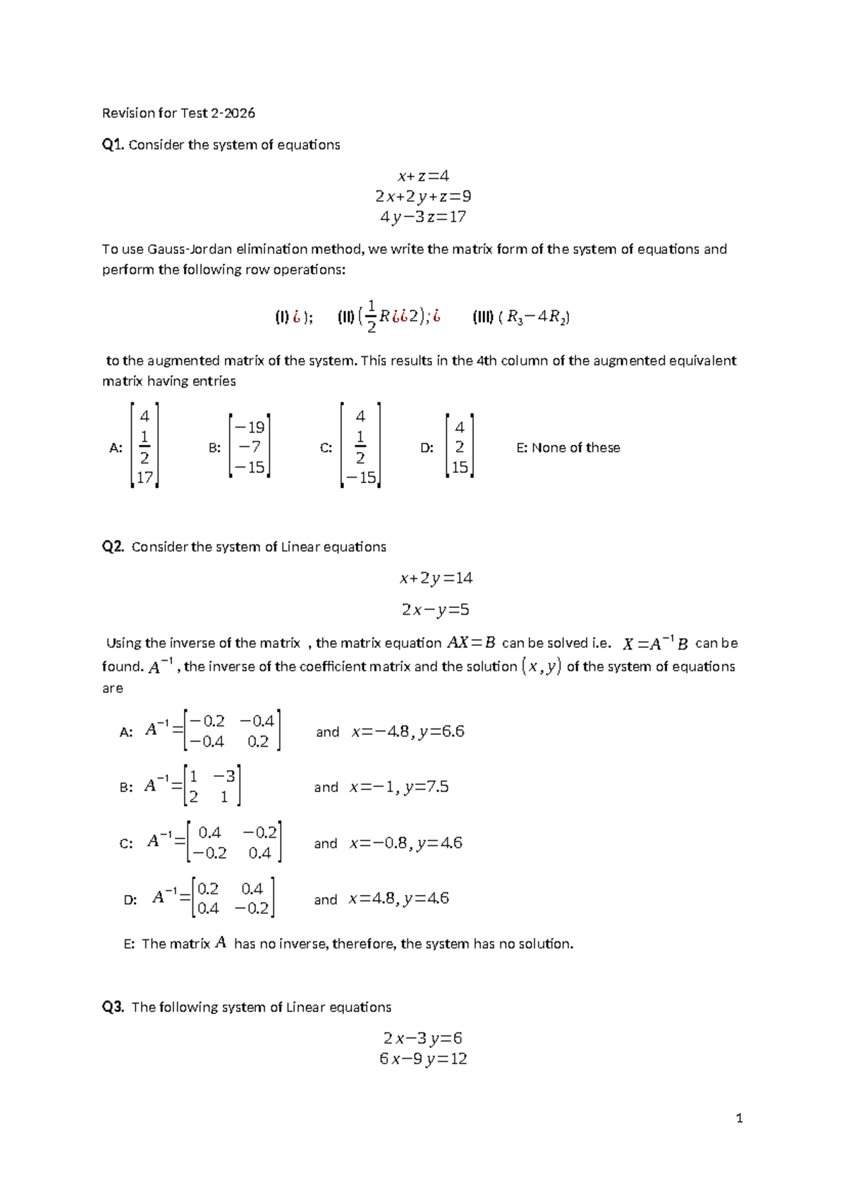 Revision for Test 2 - Linear Equations and Functions - Studocu