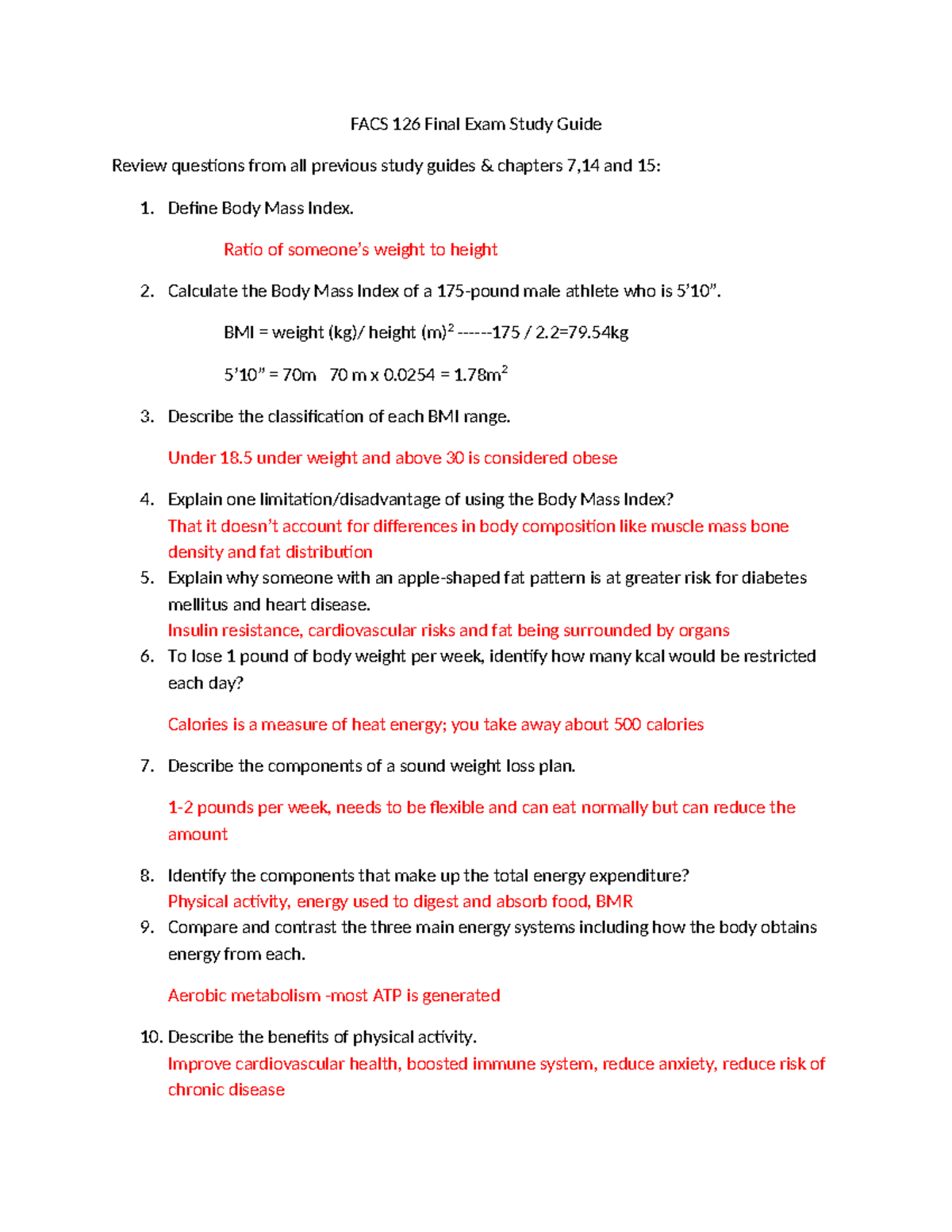 FACS 126 Final Exam Study Guide: Key Concepts & Key Q&A Review - Studocu