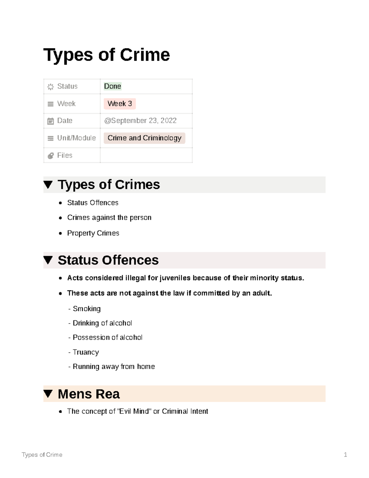 Week 3- Types of Crime - n.a - Types of Crime Status Done Week Week 3 ...