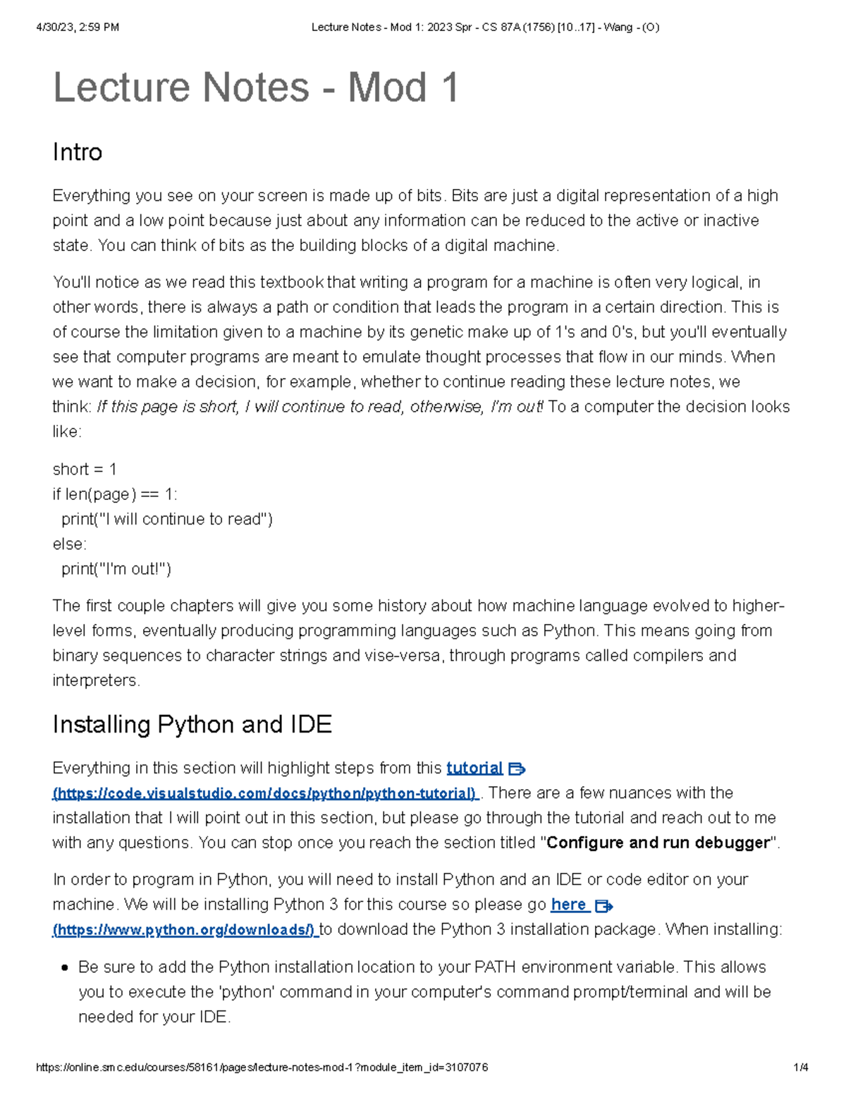 Lecture Notes - Mod 1 2023 Spr - CS 87A (1756) - Lecture Notes - Mod 1 ...